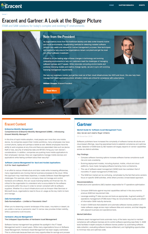 Eracent Gartner Newsletter Summer 2017 Registration Page